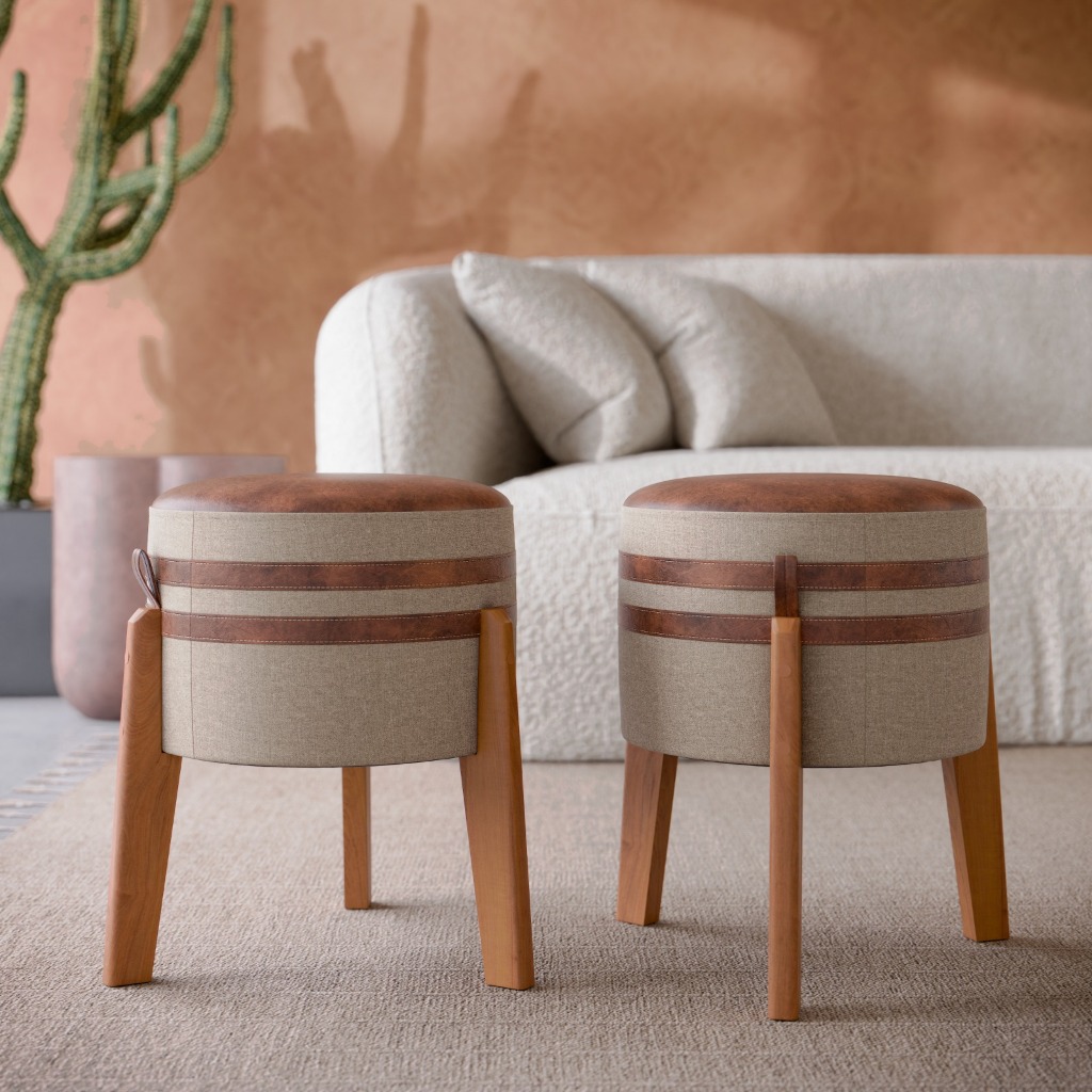 Conjunto 2 Puff puf Linho e Courino 45X32 - Pix - Bege | Shopee Brasil