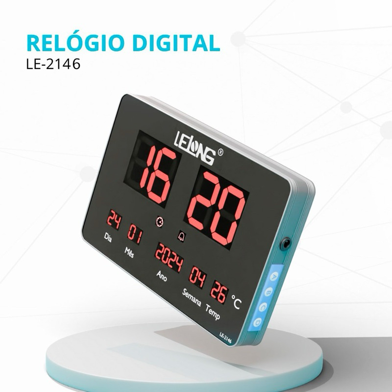 Relógio Digital de Parede LED Termômetro Moderno Alarme Data LE-2146 | Shopee Brasil