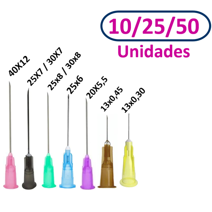 Agulha Hipodermica 10/25/50 Unidades Tamanhos Diversos | Shopee Brasil