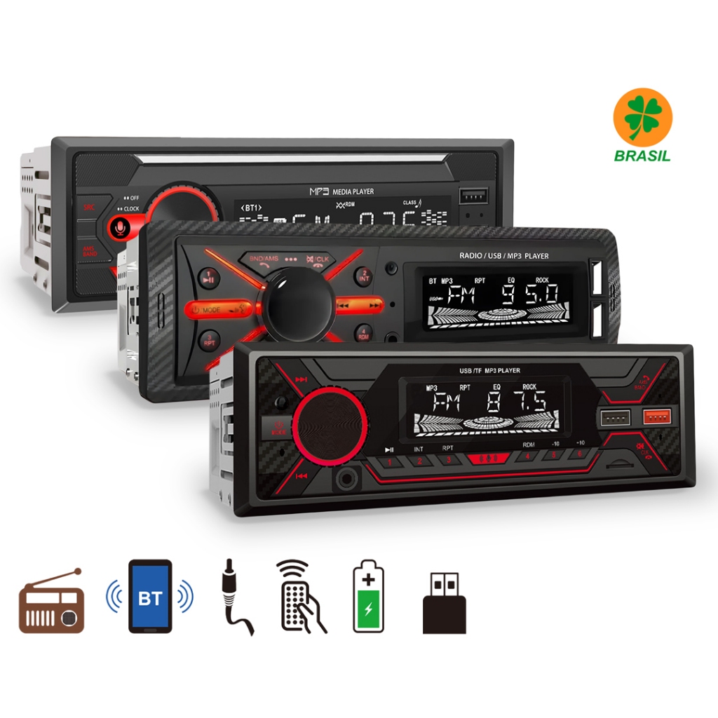 Mp3 Player Som Carro Automotivo Bluetooth Pendrive Sd Rádio Controle ...