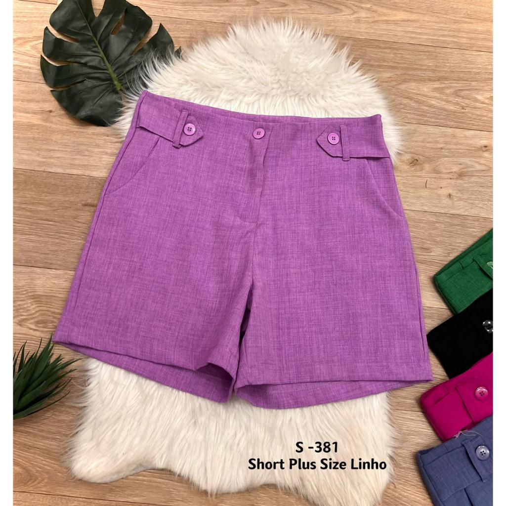 SHORT PLUS SIZE LINHO COM DETALHE DE BOTÃO NA FRENTE S381 | Shopee Brasil