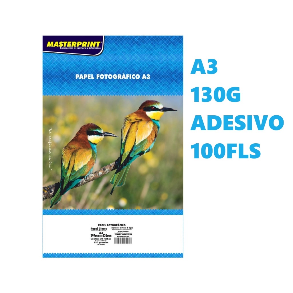 100 Papel Foto Glossy Auto Adesivo 130g A3 Á Prova D'Água Branco ...