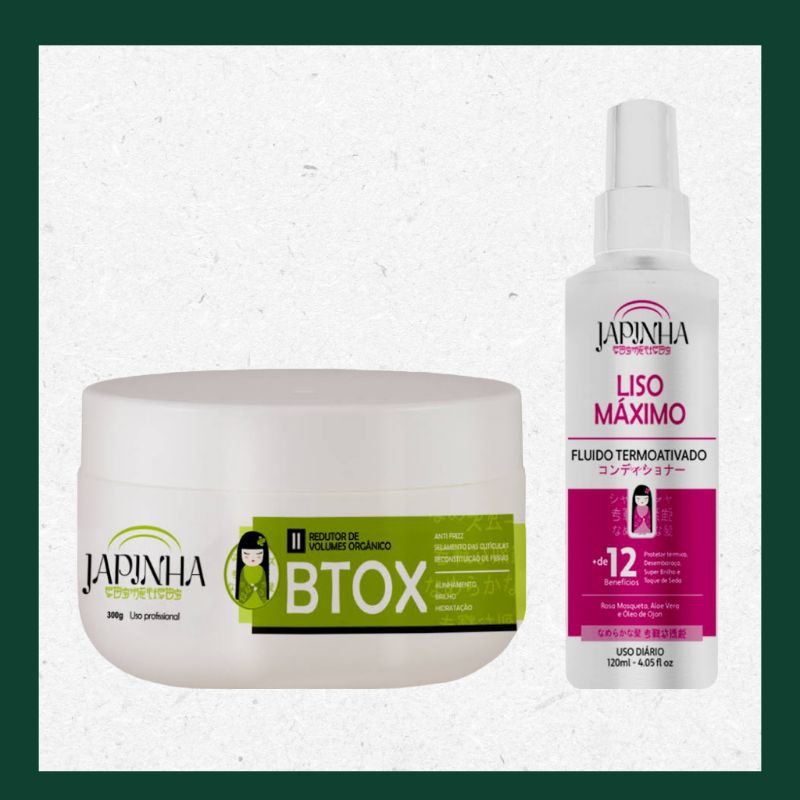 KIT BOTOX ORGÃNICO JAPINHA REDUTOR DE VOLUME 300GR + SPRAY TERMO ATIVO ...