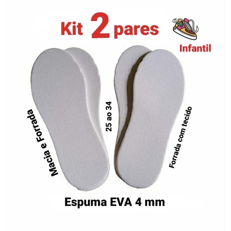 Palmilha infantil, kit infantil, 2 pares, 3 pares, em EVA 4MM, cinza ...