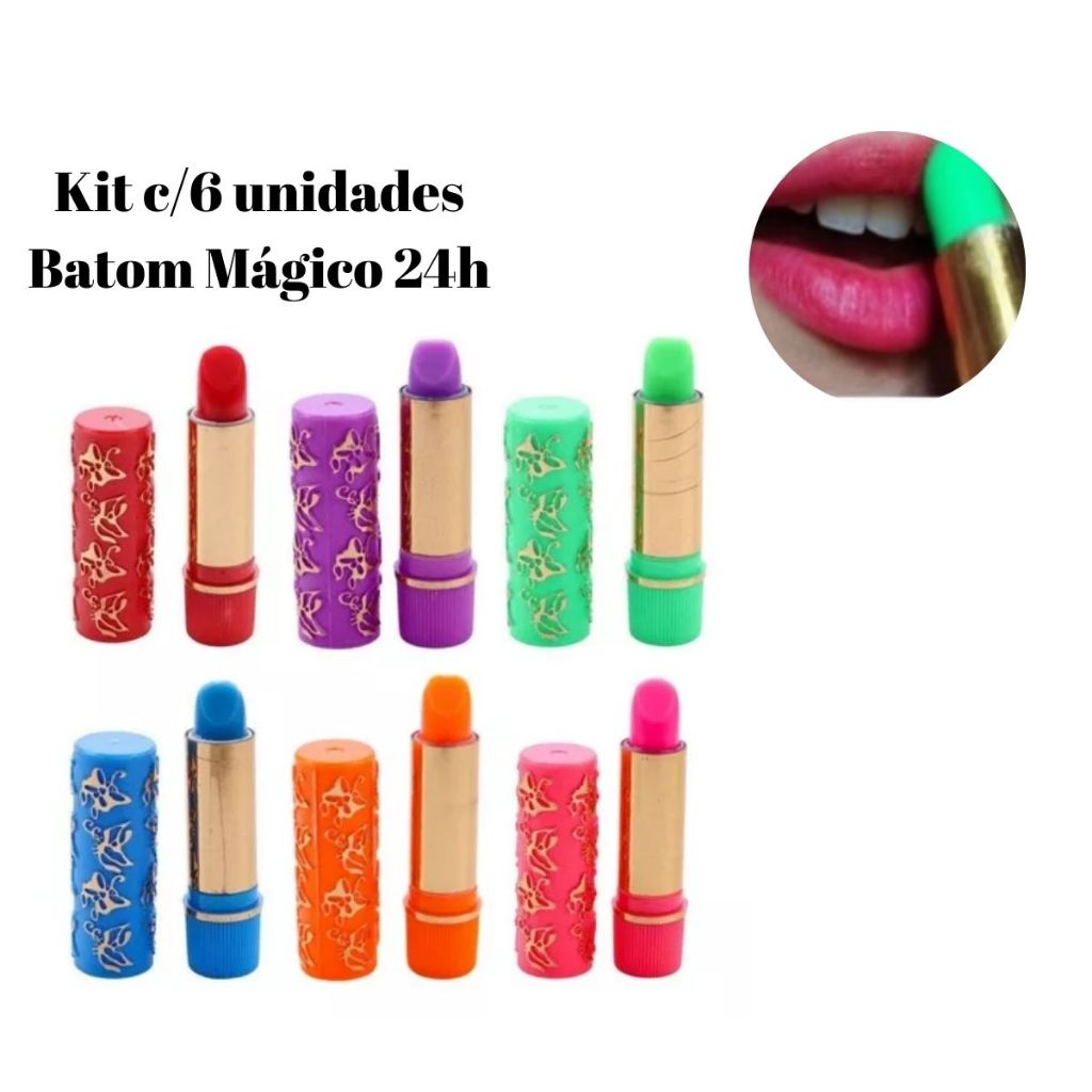 Kit 6 Batom Mágico 24h Coloridos | Shopee Brasil