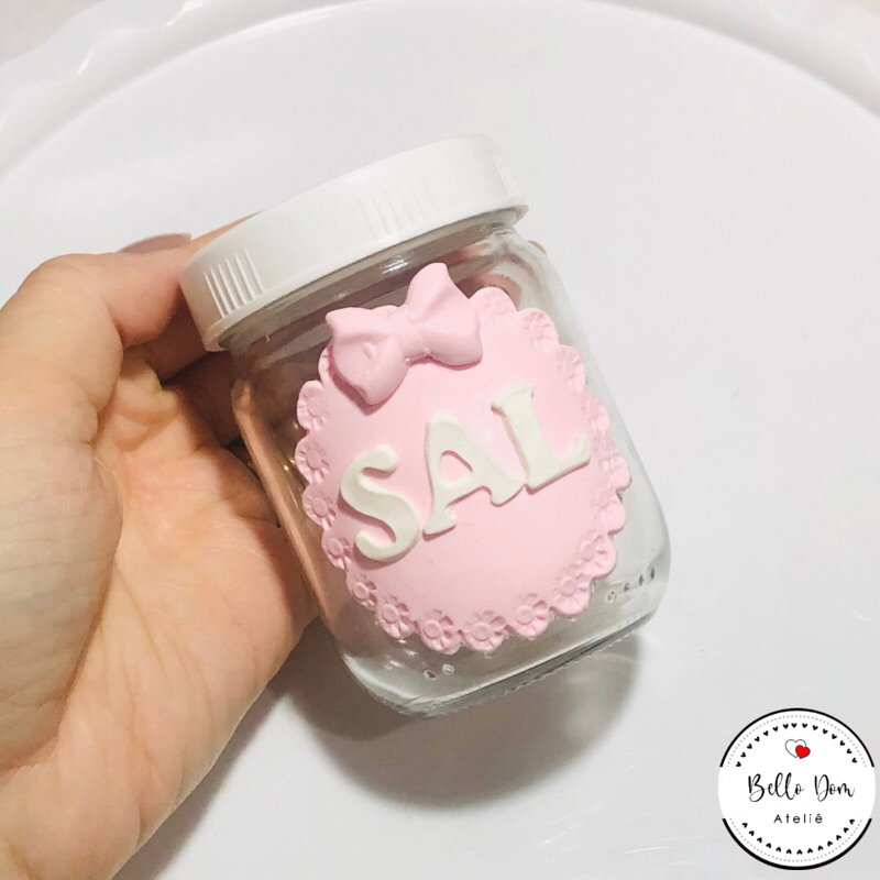 Pote de vidro decorado pequeno simples rosa para sal 150 ml | Shopee Brasil