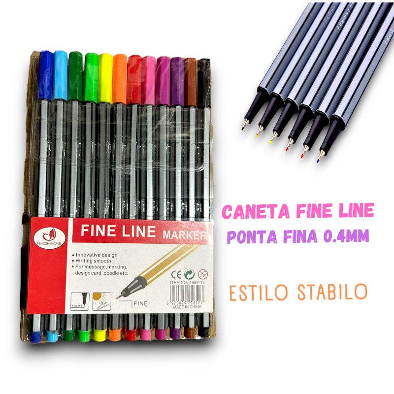 Kit Caneta Ponta Fina Tipo Stabilo Fine Line Escolar Fineliner Colorida ...