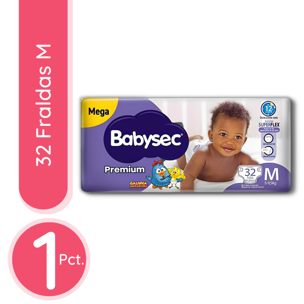 Fralda Babysec Premium Mega Galinha Pintadinha M - 1 Pacote / 32 ...