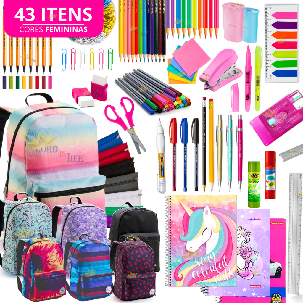 Kit Material Escolar Menina Completo Mochila Feminina Escolar Material ...