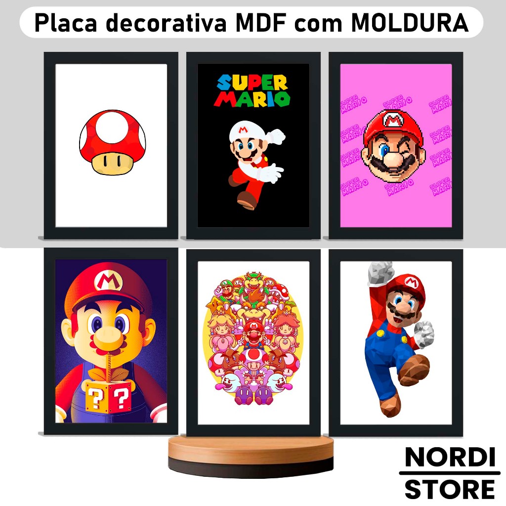 Placa Decorativa SUPER MARIO MDF Com Moldura Quadro Tamanho A4 21cm X