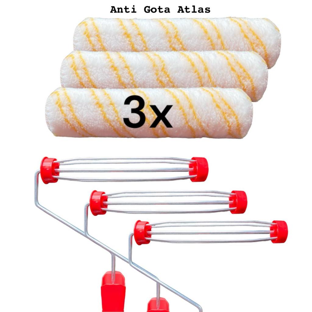 3 Rolo De Lã Anti Gota 23cm + 3 Suporte Garfo Gaiola Para Rolo - ATLAS ...