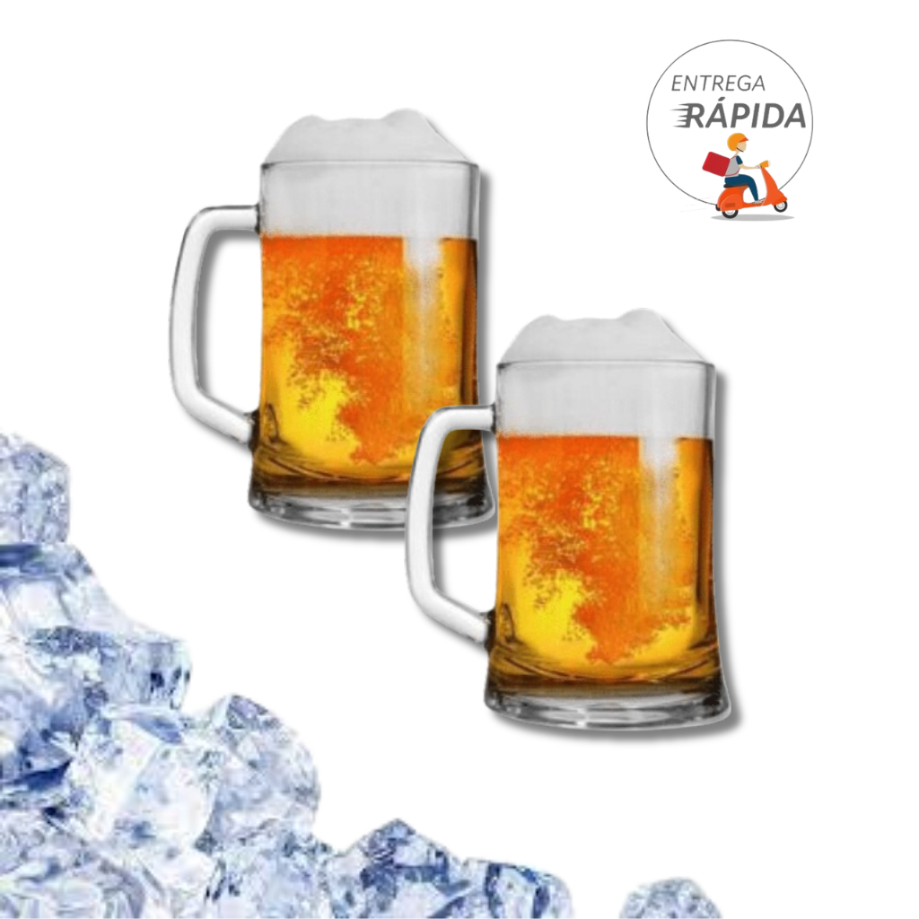 Kit 2 Canecas de Chopp Cerveja 490ml - 2 Copo de Cerveja Chopp Vidro Ultra Resistente Premium ...