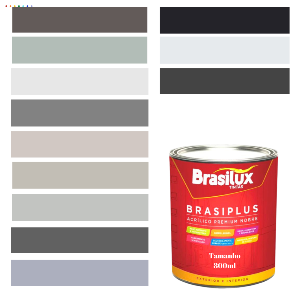 Tinta Cinza Chumbo Parede 800ml Lavável Externa e Interna Brasiplus ...