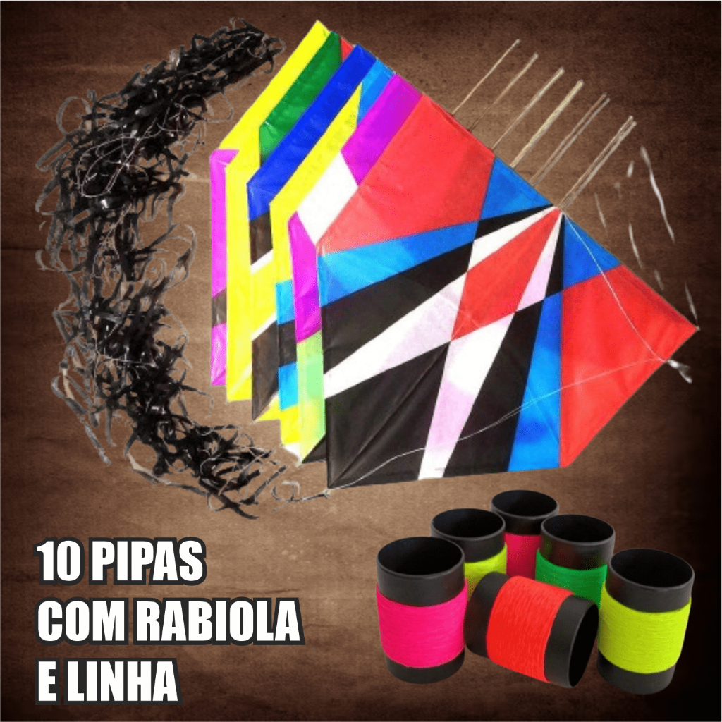 Kit 10 Pipas com Rabiola e Linha de 100 metros | Shopee Brasil