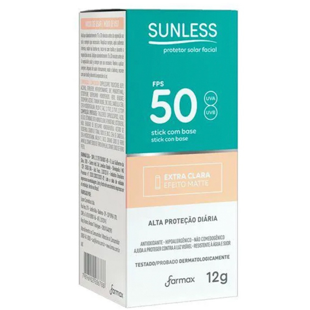 Protetor Solar com Base Facial FPS50 Bastão Stick Cor Sunless(EXTRA ...
