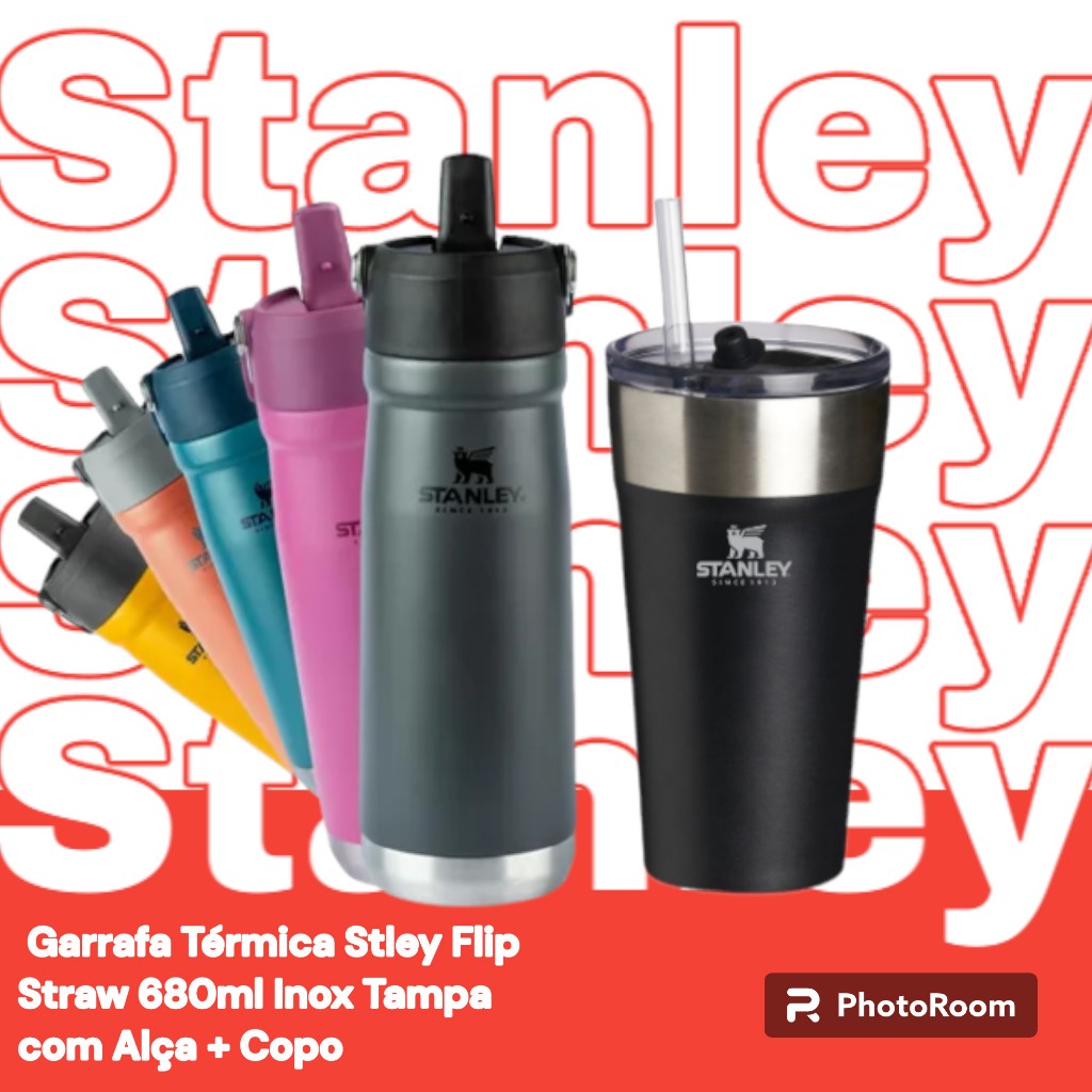 Garrafa 680ml 2 + 1 Copo 600ml Térmica Stley Flip Straw 680ml Inox Copo ...