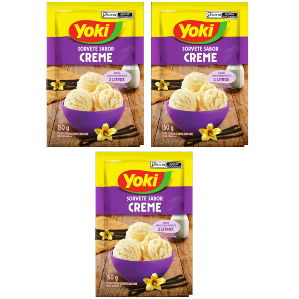 Pó para preparo de sorvete Yoki Creme ou Morango 3 unidades 150g ...