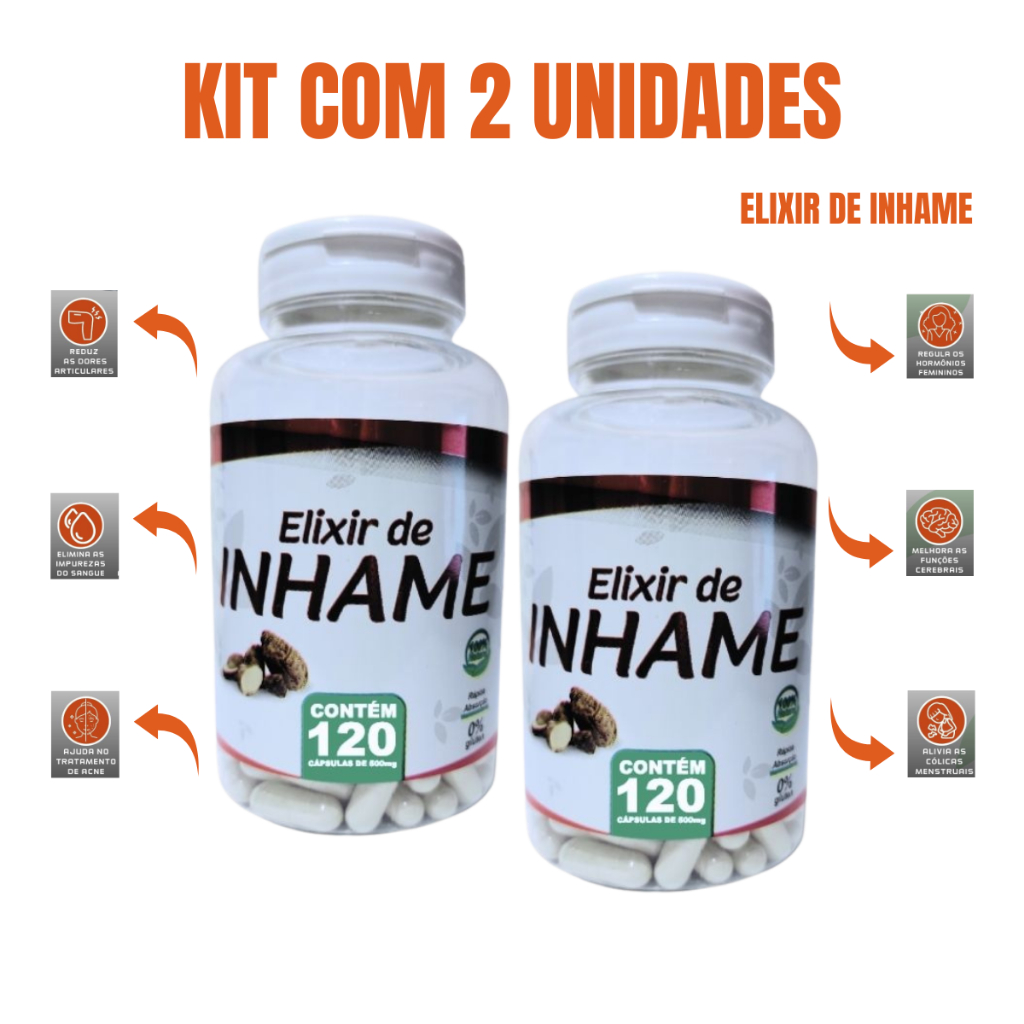 Elixir de Inhame 500 mg - 120 Cápsulas - Kit Com 2 Unidades | Shopee Brasil