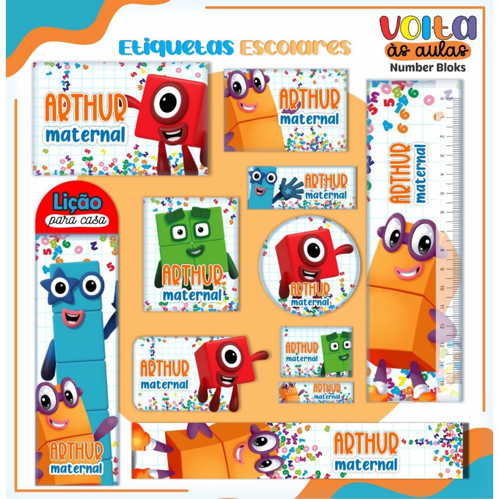 Kit Etiquetas Escolares Number Blocks - Etiquetas Escolares - Volta as ...