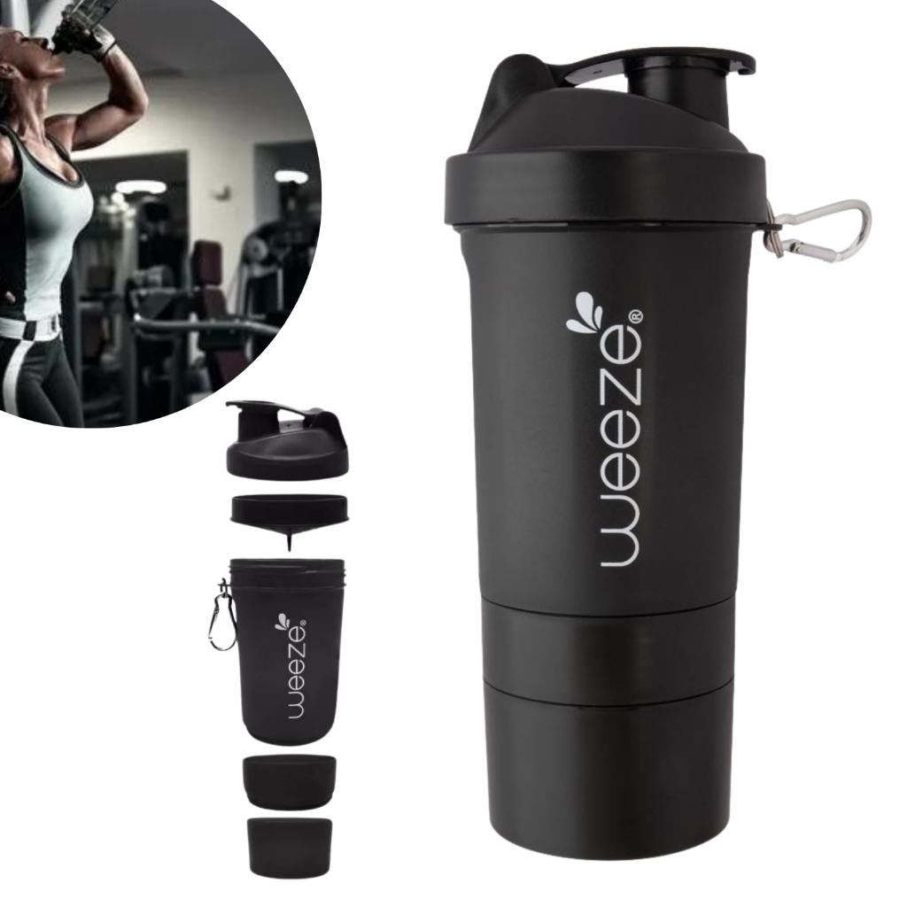Coqueteleira Shaker Academia Compartimento Suplementos Fitness 3em1 | Shopee Brasil