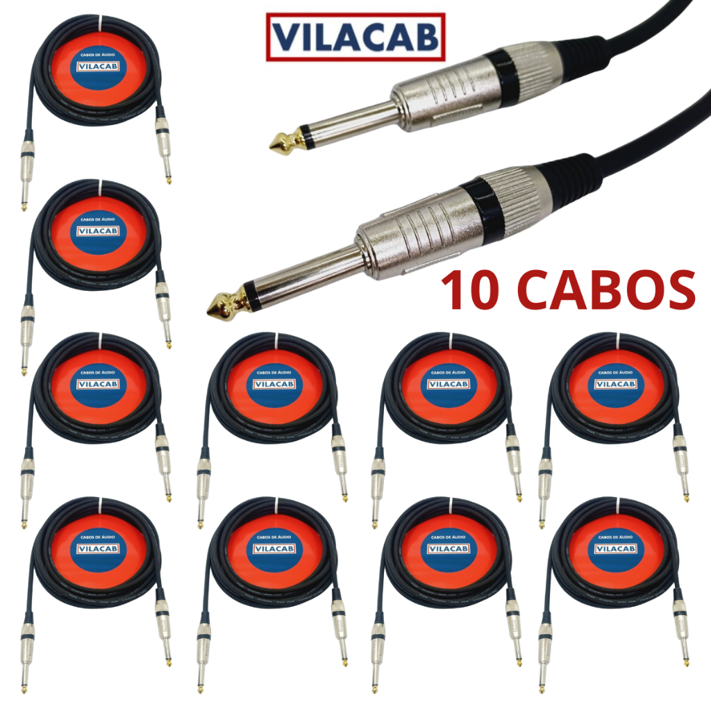 Kit 10 Cabos P10 P10 2 Metros Para Instrumentos E Audio | Shopee Brasil