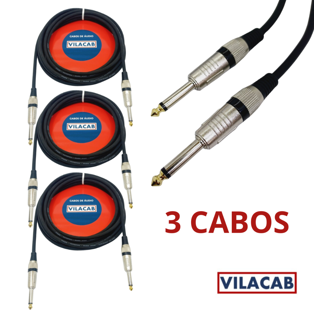 Kit 03 Cabos P10 P10 3 Metros Para Instrumentos E Audio | Shopee Brasil