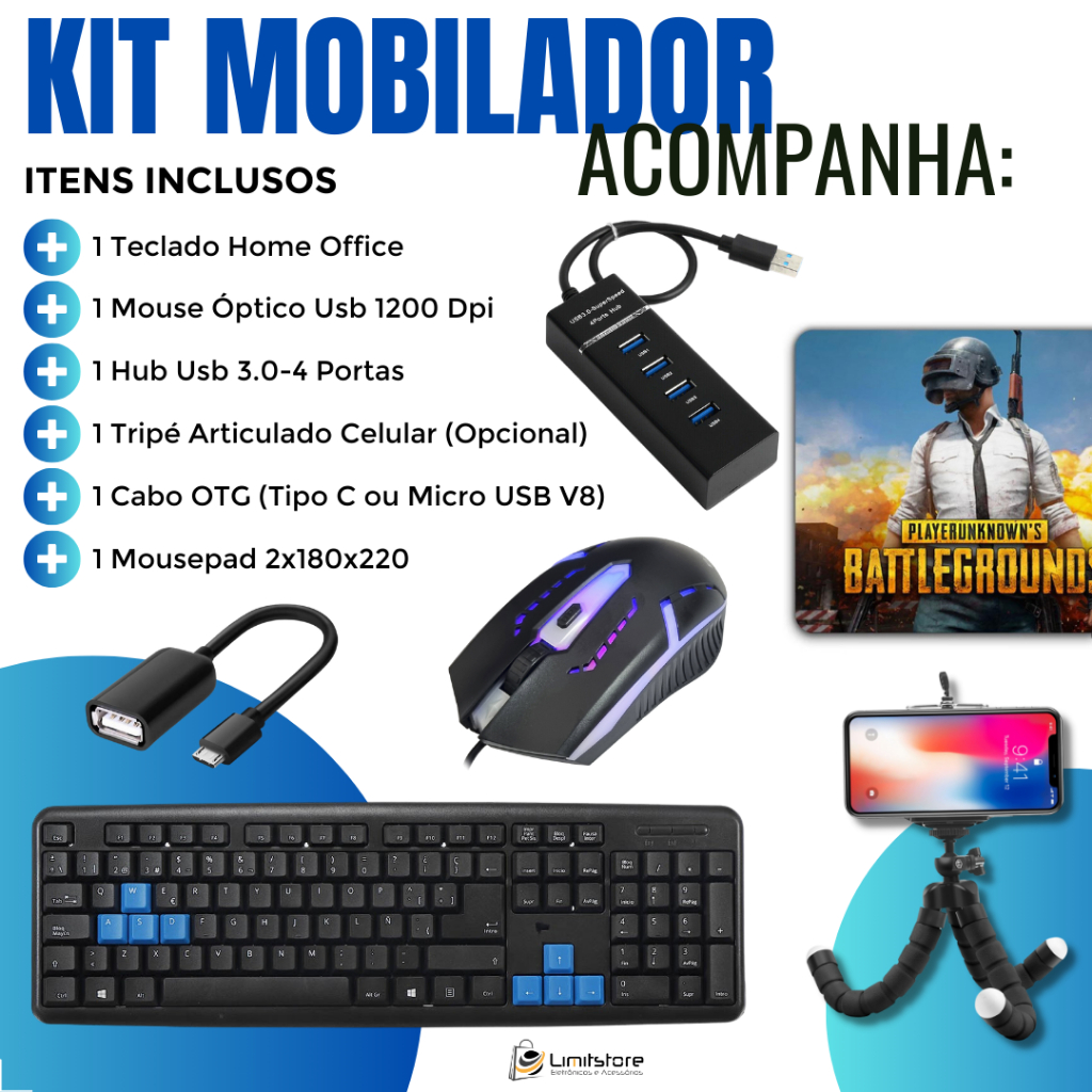 Kit Mobilador Gamer Completo Promoção Para Celular Com Teclado + Mouse ...