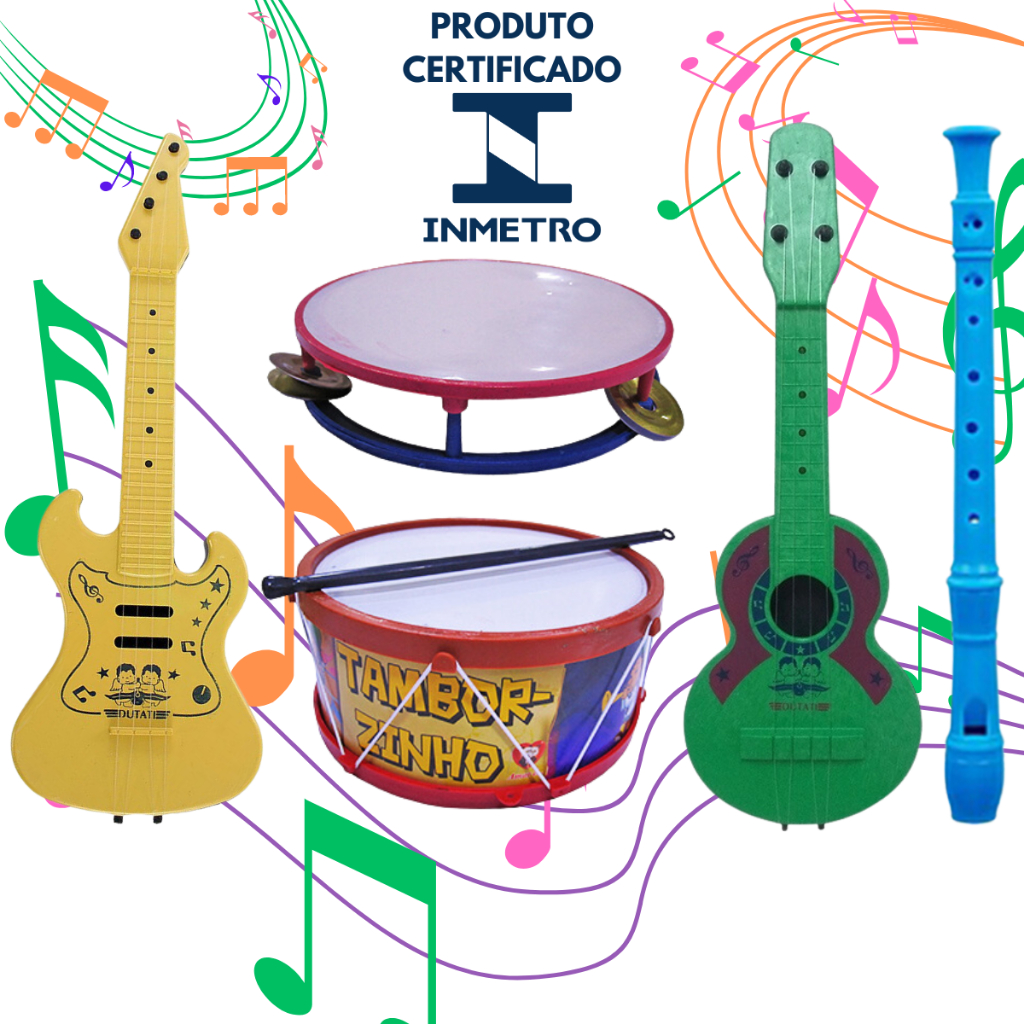 Kit Musical Brinquedos Educativo C/5 Instrumentos Tambor Violão Pandeiro Flauta Infantil ...