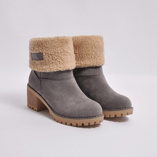 Bota de Pelo Cinza - Botas Salto com Pelo e Lã Camurça Frio Inverno ...