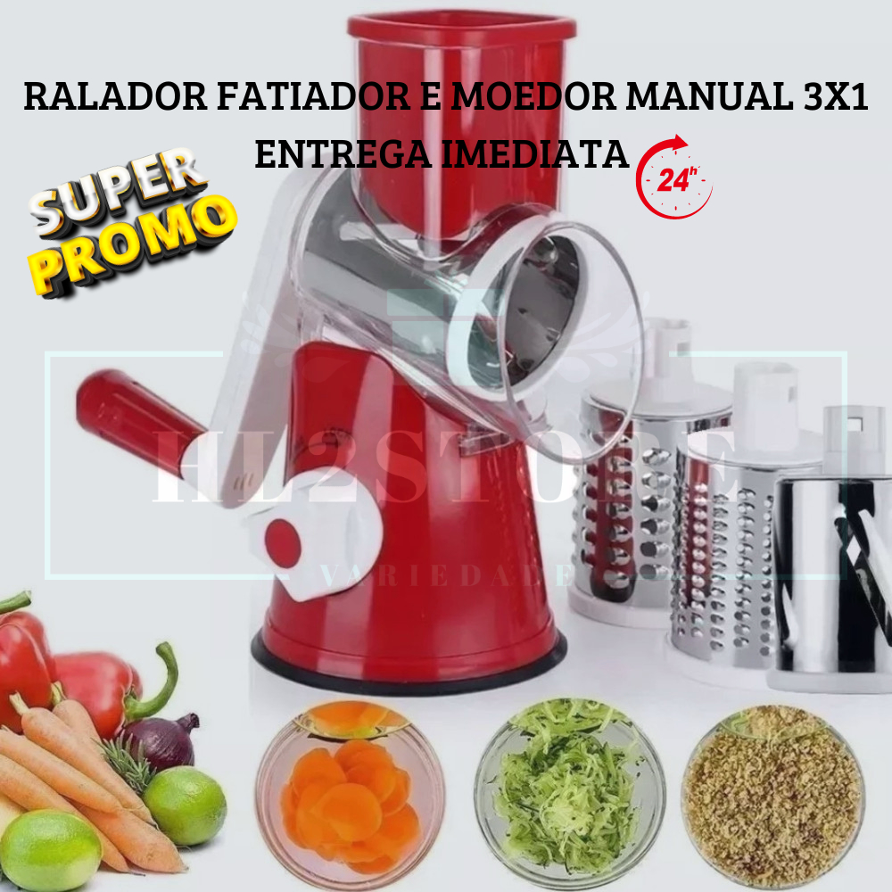Ralador Fatiador Moedor Multiuso 3 Em 1 Verduras Legumes Queijo Grãos ...