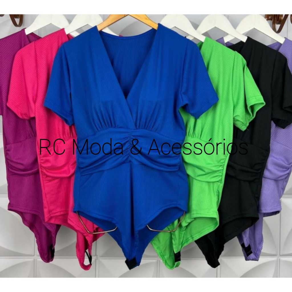 Body Bory Feminino Plus Size Canelado Premium Elegante com Manga Decote ...