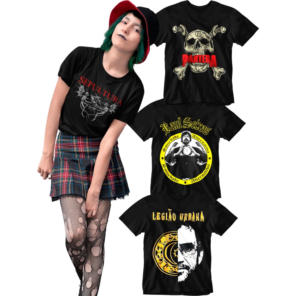 Camiseta Banda De Rock Raul Seixas Legião Urbana Pantera Sepultura Heavy Metal Punk | Shopee Brasil