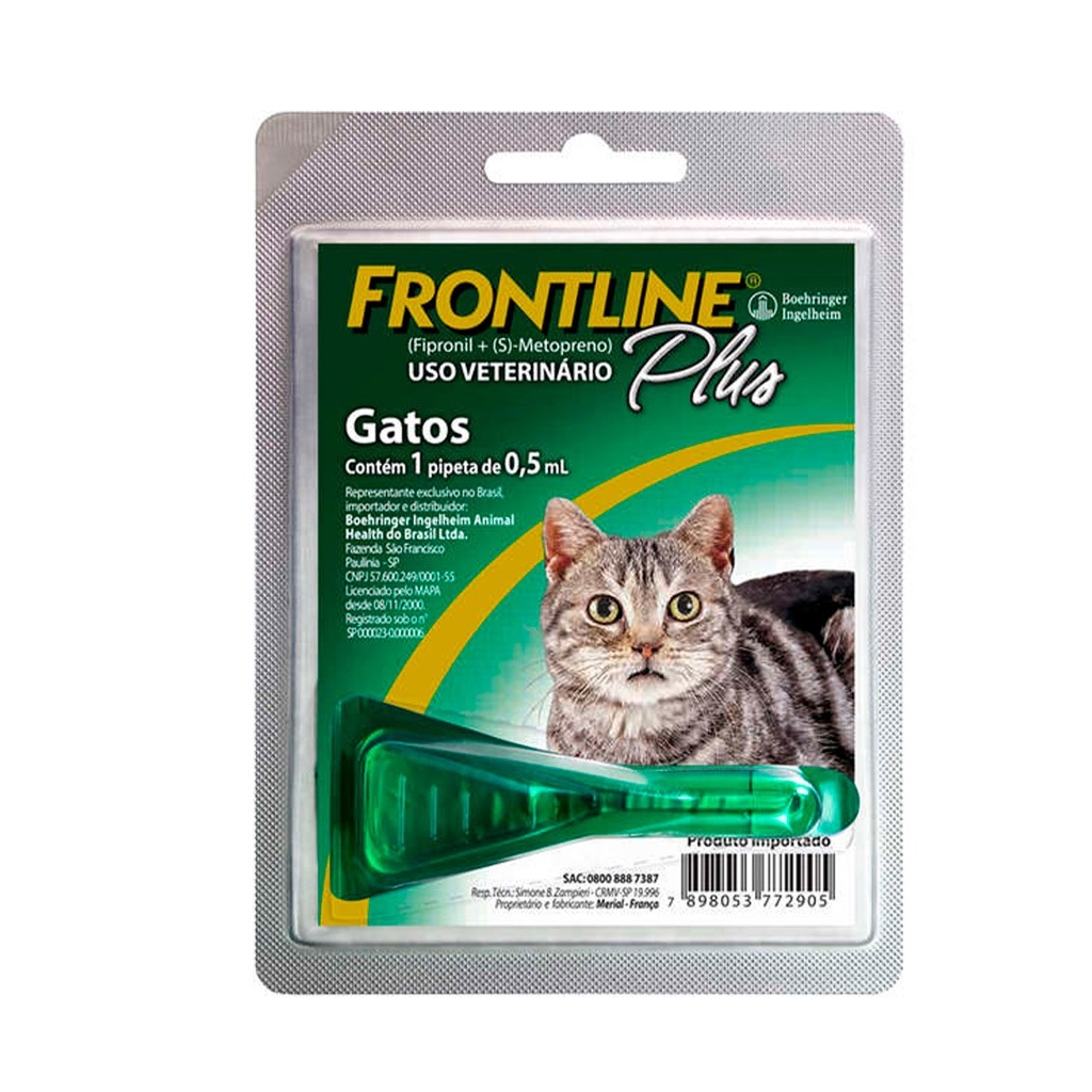 Frontline Plus Gatos 01kg a 10kg 0,5ml 1 Dose Antipulgas Para Gatos ...