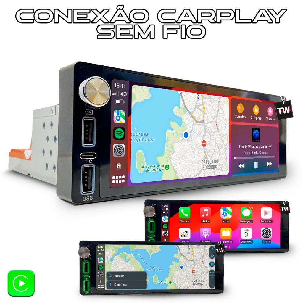Central Multimidia Universal Radio Android Tela 6.8 Polegadas 1 Din Espelhamento Carplay IOS e ...