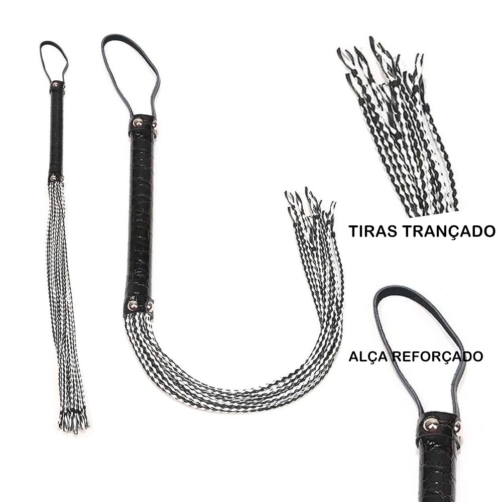 Chicote trançado Luxo Importado listrado Preto c/Bracno Com Tiras de ...