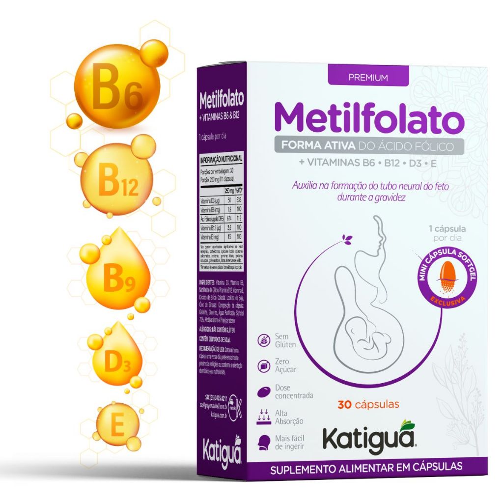 Metilfolato Original Forma Ativa do Ácido Fólico 30 cápsulas 250mg ...