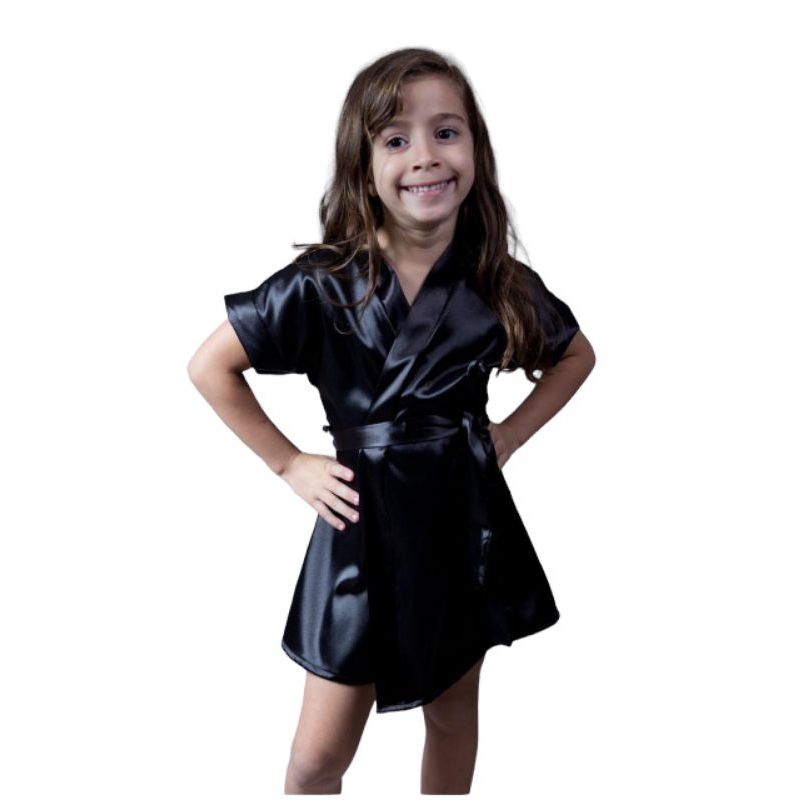 Robe Cetim Infantil Preto Menina | Shopee Brasil
