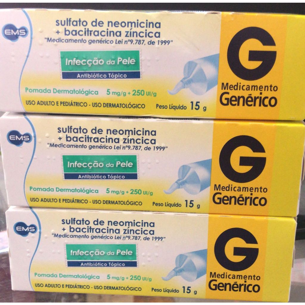 kit c/ 3 pomadas Sulfato de Neomicina 5mg + Bacitracina 250UI Pomada ...