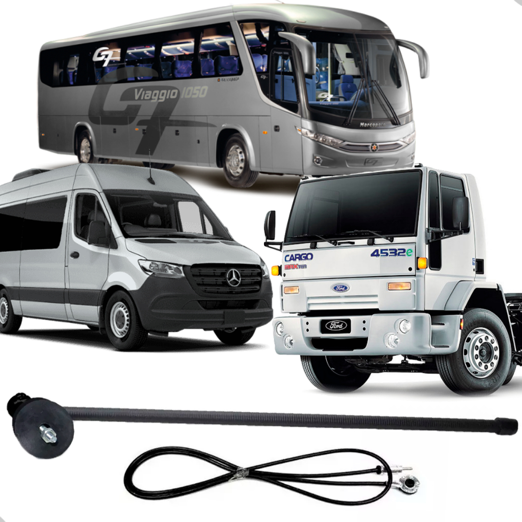 Antena Caminhão Ônibus Vans Universal Receptiva AM/FM Haste Flexível ...
