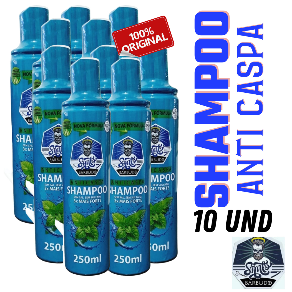 Kit 10 unidades de shampoo anticaspa 3x mais Santo Barbudo 250ml ...