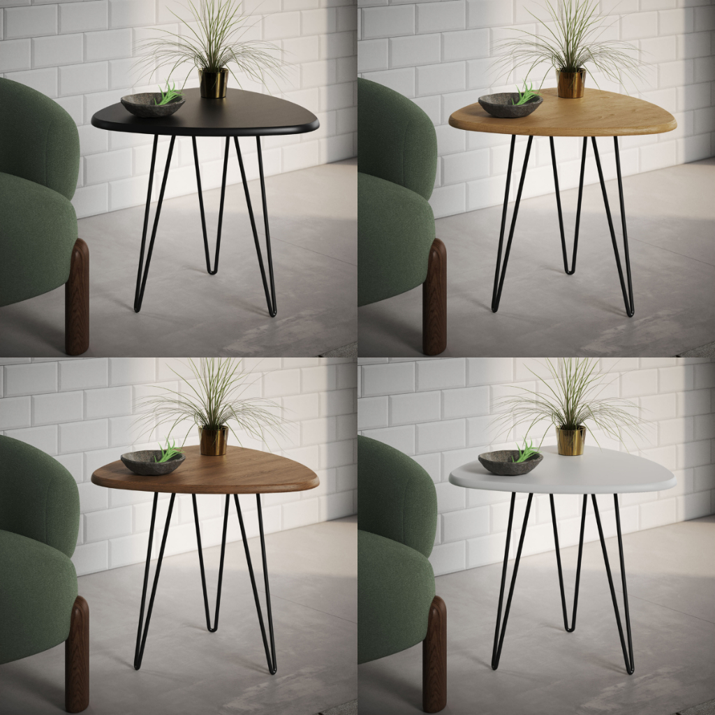 Mesa Lateral Clips de Canto Base de Ferro Tampo Triangular de Madeira ...