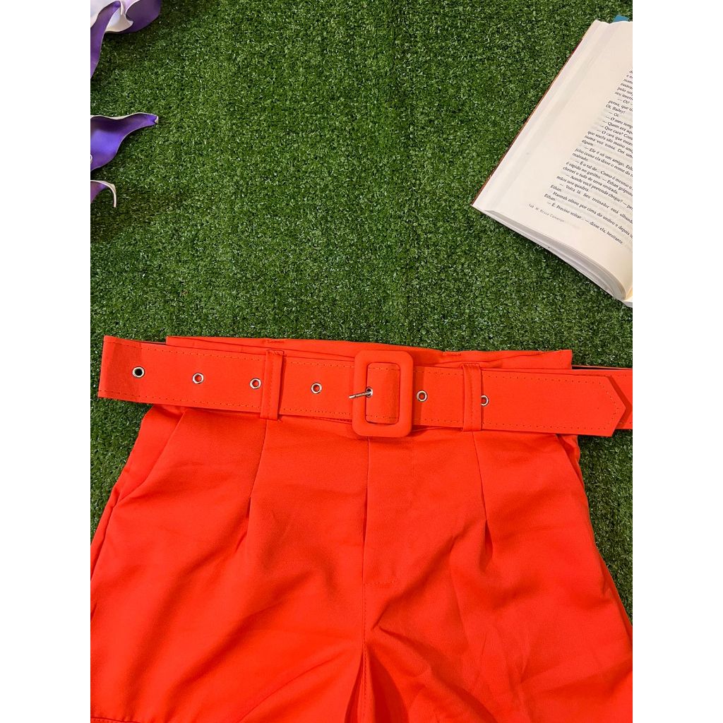 H MODA Short alfaiataria feminina com detalhe de cinto e bolsa, de ...