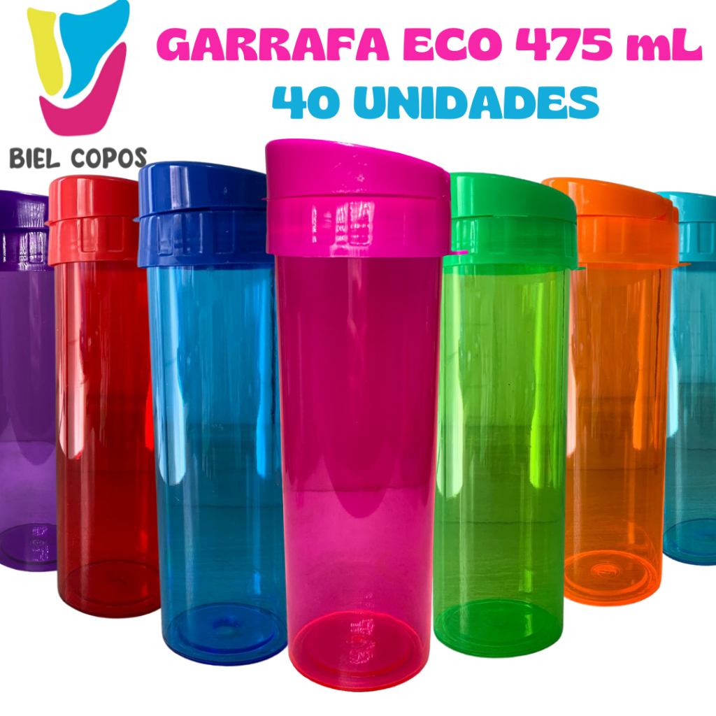 Kit 40 Garrafa Eco World 475 mL várias cores - Garrafa de água- Garrafa ...