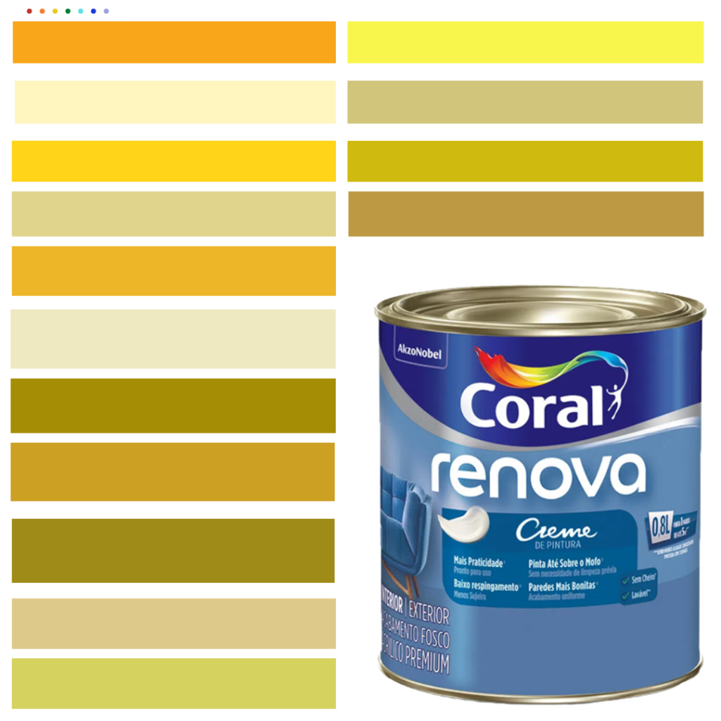 Tinta de Parede Acrílica Coral Cor Amarelo Renova 800ml Lavável Premium ...