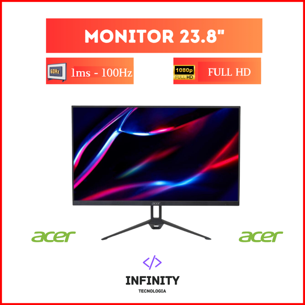 Monitor Acer Nitro 23.8 Polegadas, Led Va Ultrafino FULL HD, 100hz 1ms Vrb AMD, Freesync, 1x VGA ...