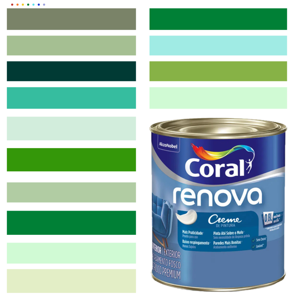 Tinta de Parede Acrílica Coral Cor Verde Renova 800ml Lavável Premium Antimofo Cor Verde Limão ...