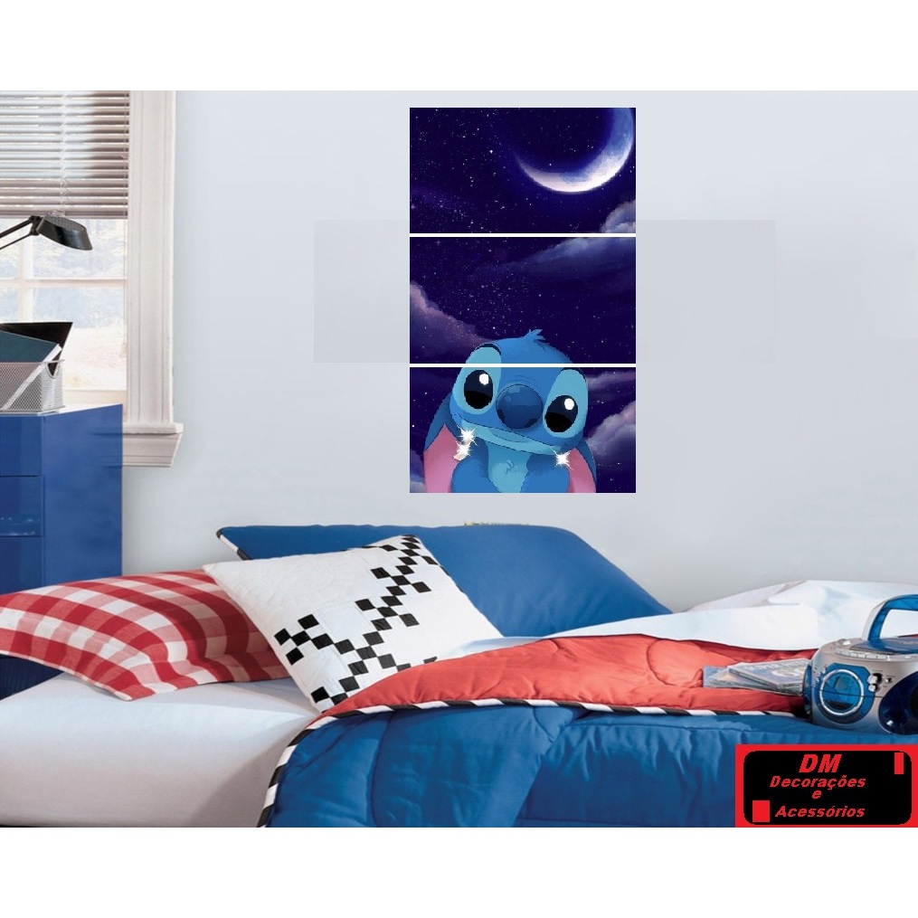 Quadro Stitch Lua Decorativo Infantil Mosaico 3 Peças 60x120 Cm ...