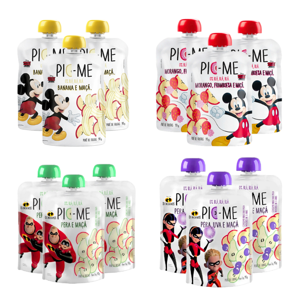Kit 12 Purê de Frutas Pic-Me - 4 Sabores 90g | Shopee Brasil