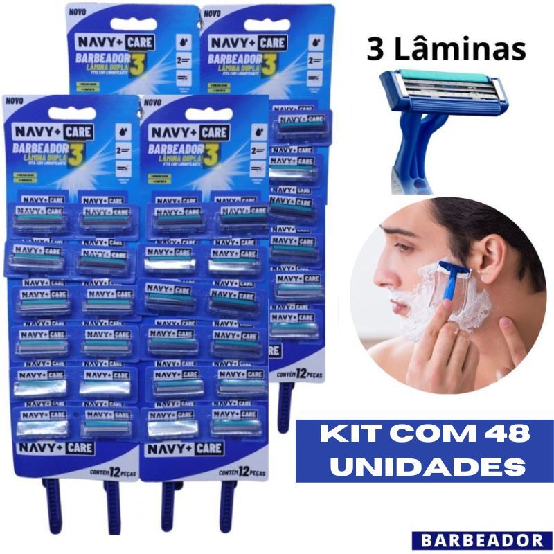 Kit 48 Unidades Aparelho Barbear Com 3 Lâminas Cartela Barbeador ...