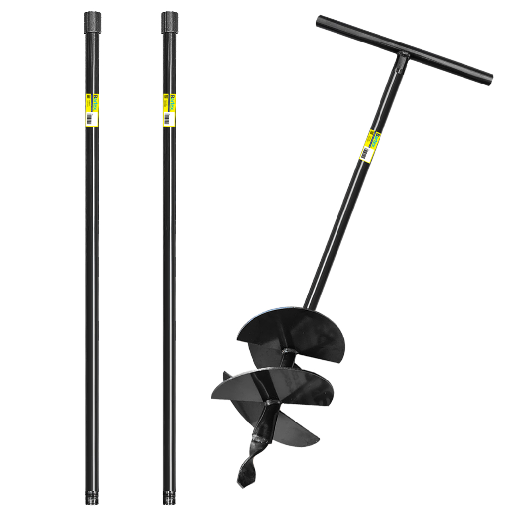 Cavadeira Trado Manual 20cm 4 Facas Cabo Fixo 1m + 2 Extensores De 1m ...
